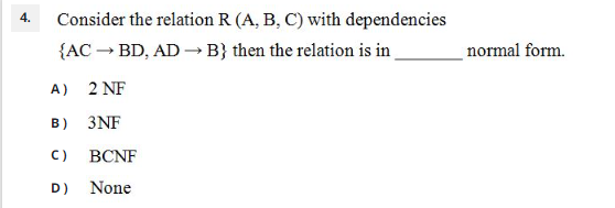 Databases: ace academy test series question