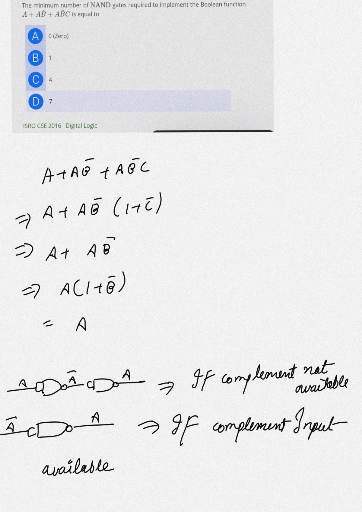 Digital Logic: ISRO CSE 2016 | Question: 7