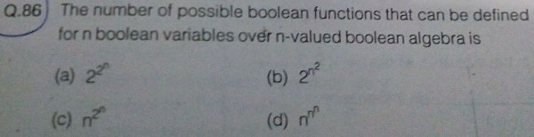 Digital Logic The Number Of Possible Boolean Functions That Can Be Defined For N Boolean 1690
