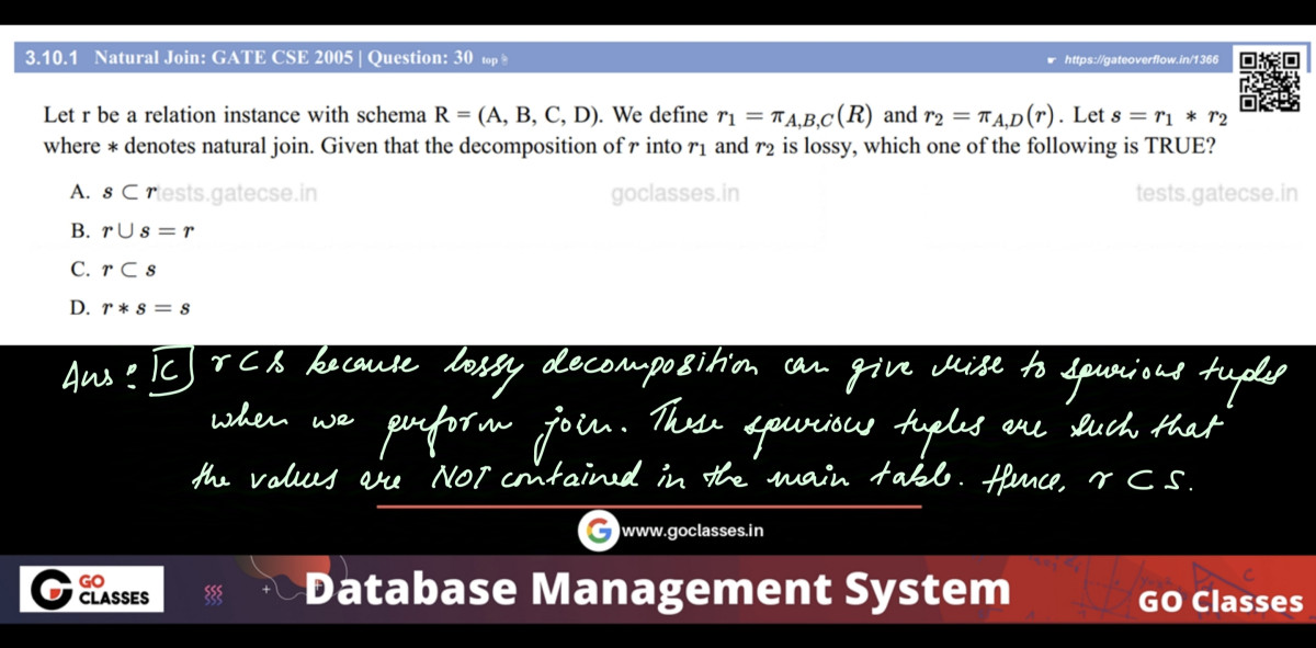 Databases: GATE CSE 2005 | Question: 30