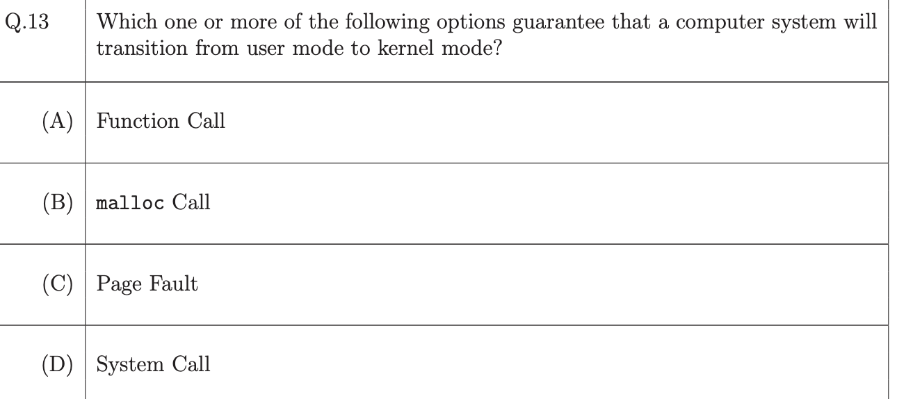 Operating System: GATE CSE 2023 | Question: 13