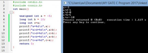 Programming: integer promotion RULE in C gate 2017