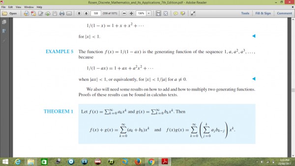 Mathematical Logic: multiplication of generating function