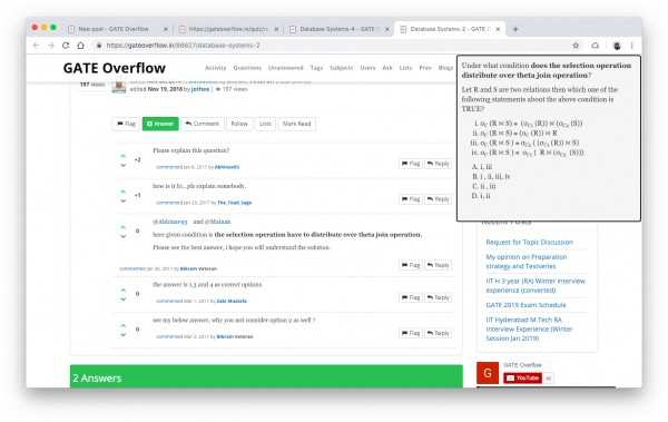 PIP mode for question content / GATE Overflow for GATE CSE