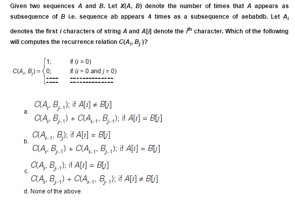 Algorithms Longest Common Subsequence Problem Variant 7335