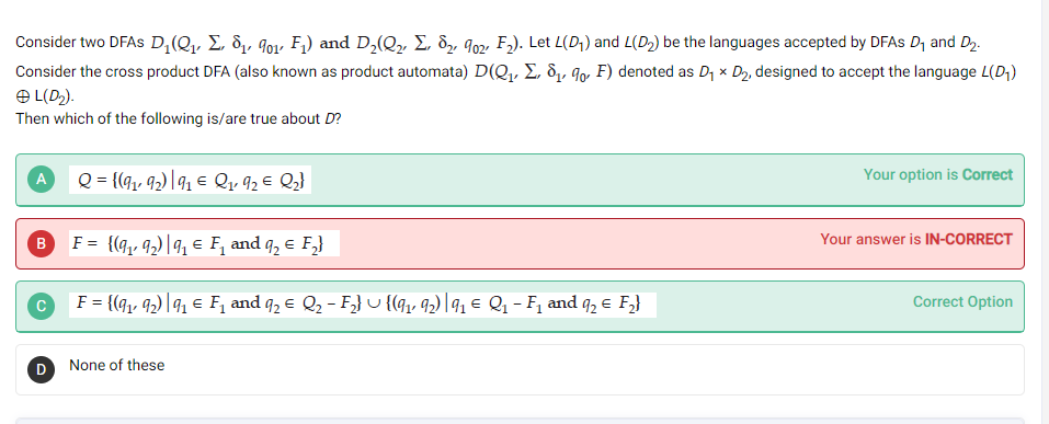 Theory of Computation: Cross product of dfa