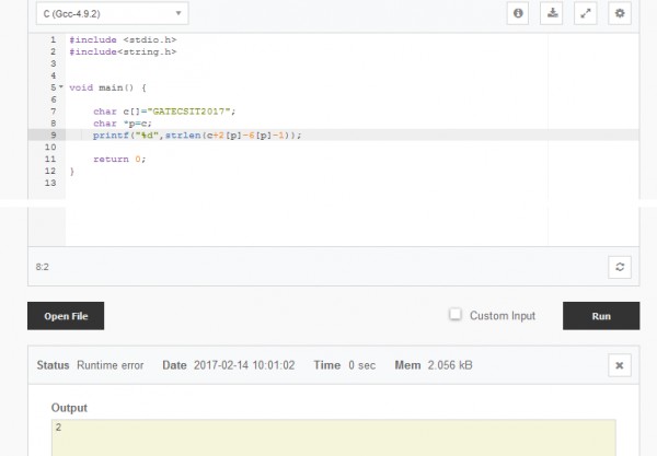 Programming in C: GATE CSE 2017 Set 2 | Question: 55