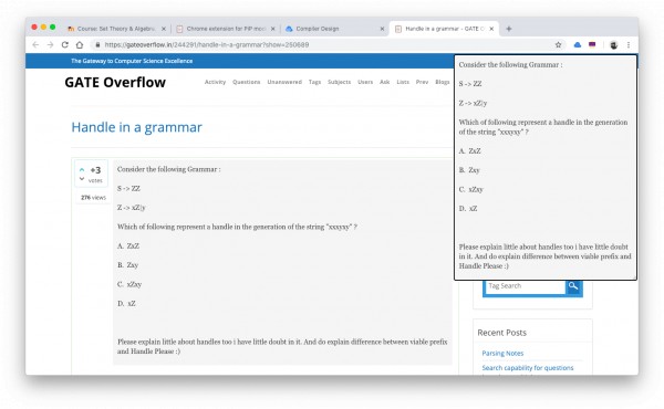 Chrome extension for PiP mode for questions - GATE Overflow for GATE CSE