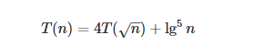 Algorithms: how to solve T(n)=4T(√n)+3^5n with master theorem