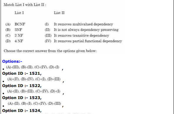 Databases: UGC NET CSE | October 2022 | Part 1 | Question:: 53