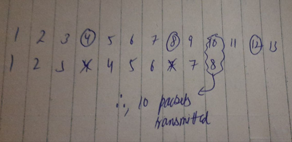 Computer Networks: In stop and wait protocol , every 4th packet is lost.Find number of packets