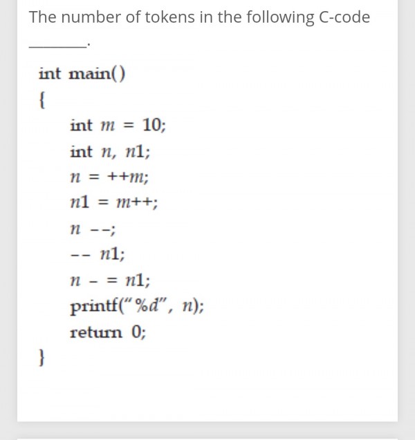 Compiler Design: Number of tokens