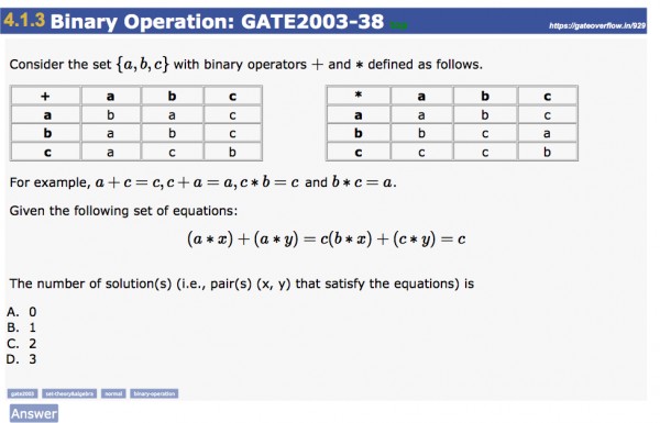 Set Theory And Algebra Gate Cse 2003 Question 38