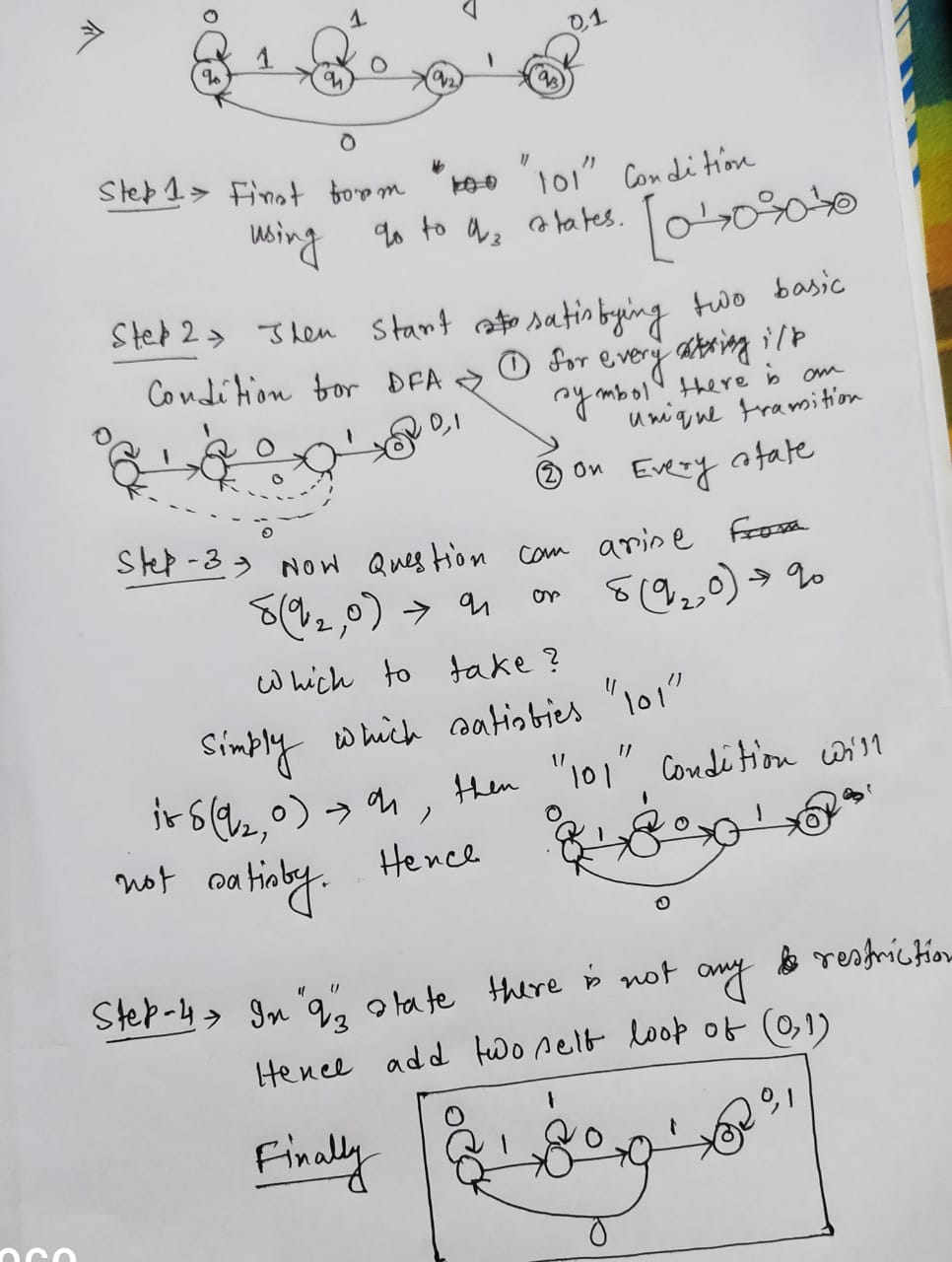 Theory of Computation: Language of strings not containing 101