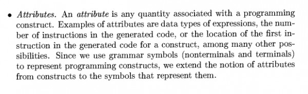 Compiler Design: Attributes in syntax directed translation