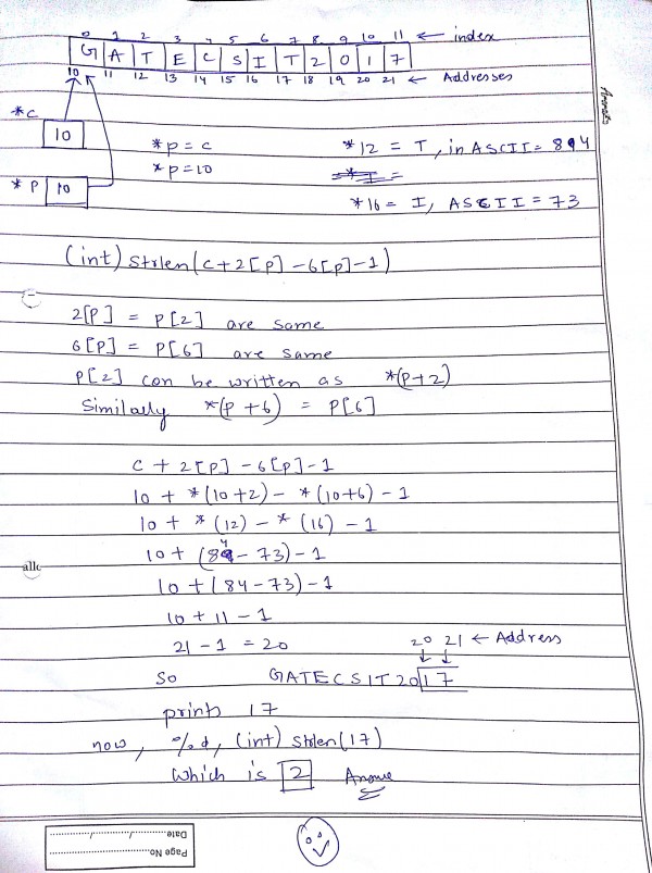 Programming In C Gate Cse 2017 Set 2 Question 55