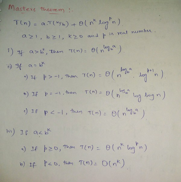 Algorithms Masters Theorem