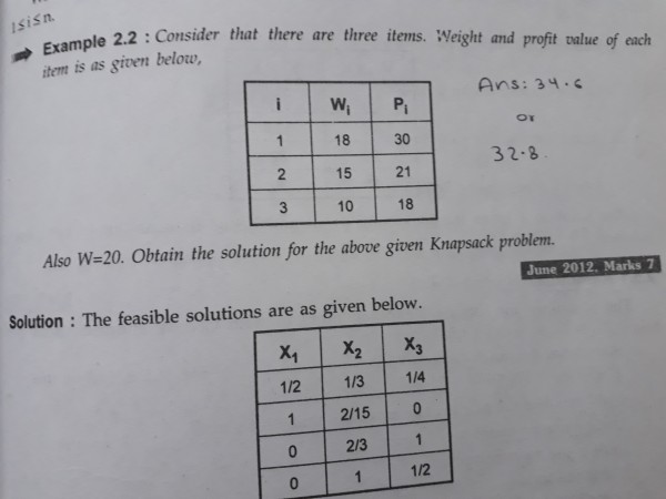 Algorithms: knapsack problem what is answer to this anyone