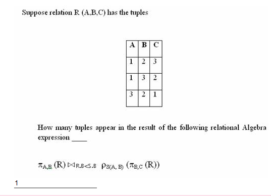 Databases: How many tuples appear in this following relational algebra