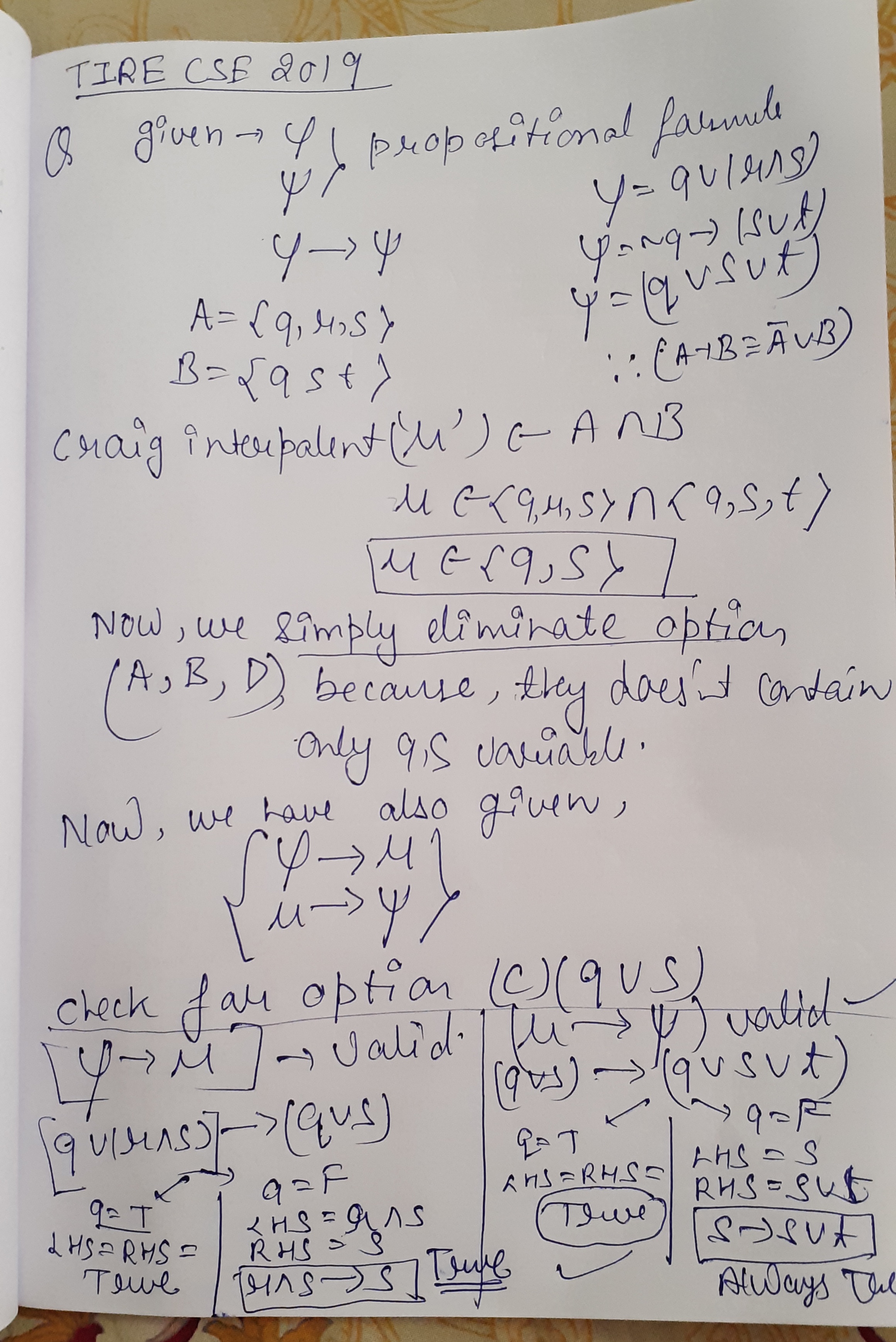 Mathematical Logic: TIFR CSE 2019 | Part B | Question: 4