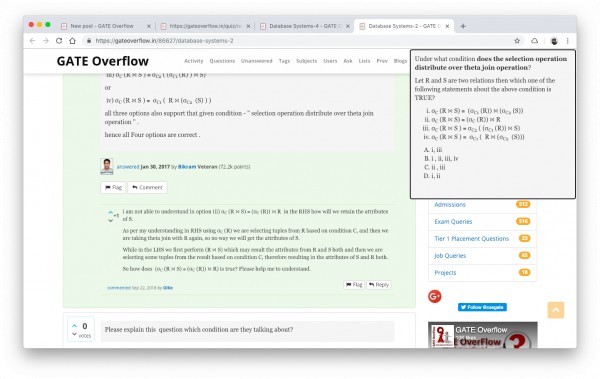 PIP mode for question content / GATE Overflow for GATE CSE